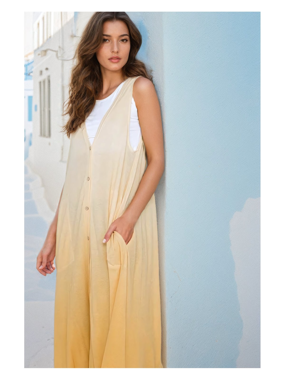 Longue robe/cardigan couleur moutarde