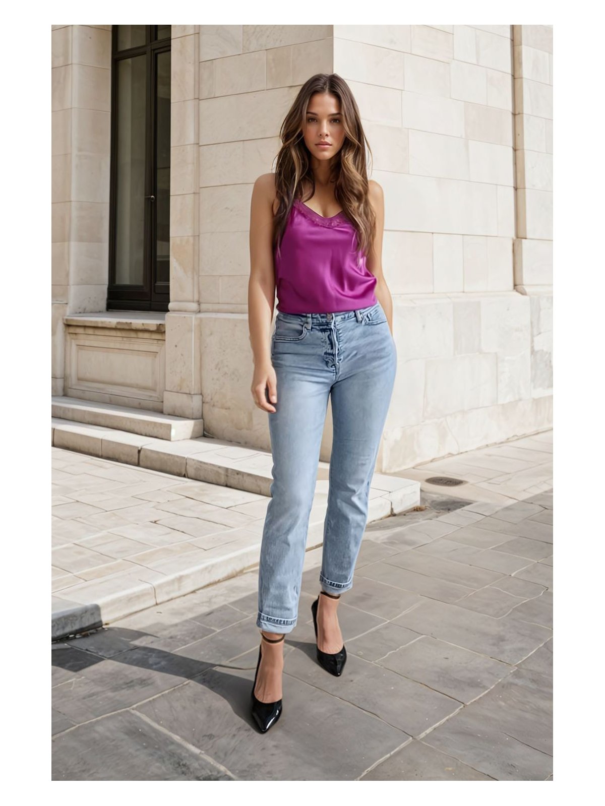 Top violet, col en dentelle