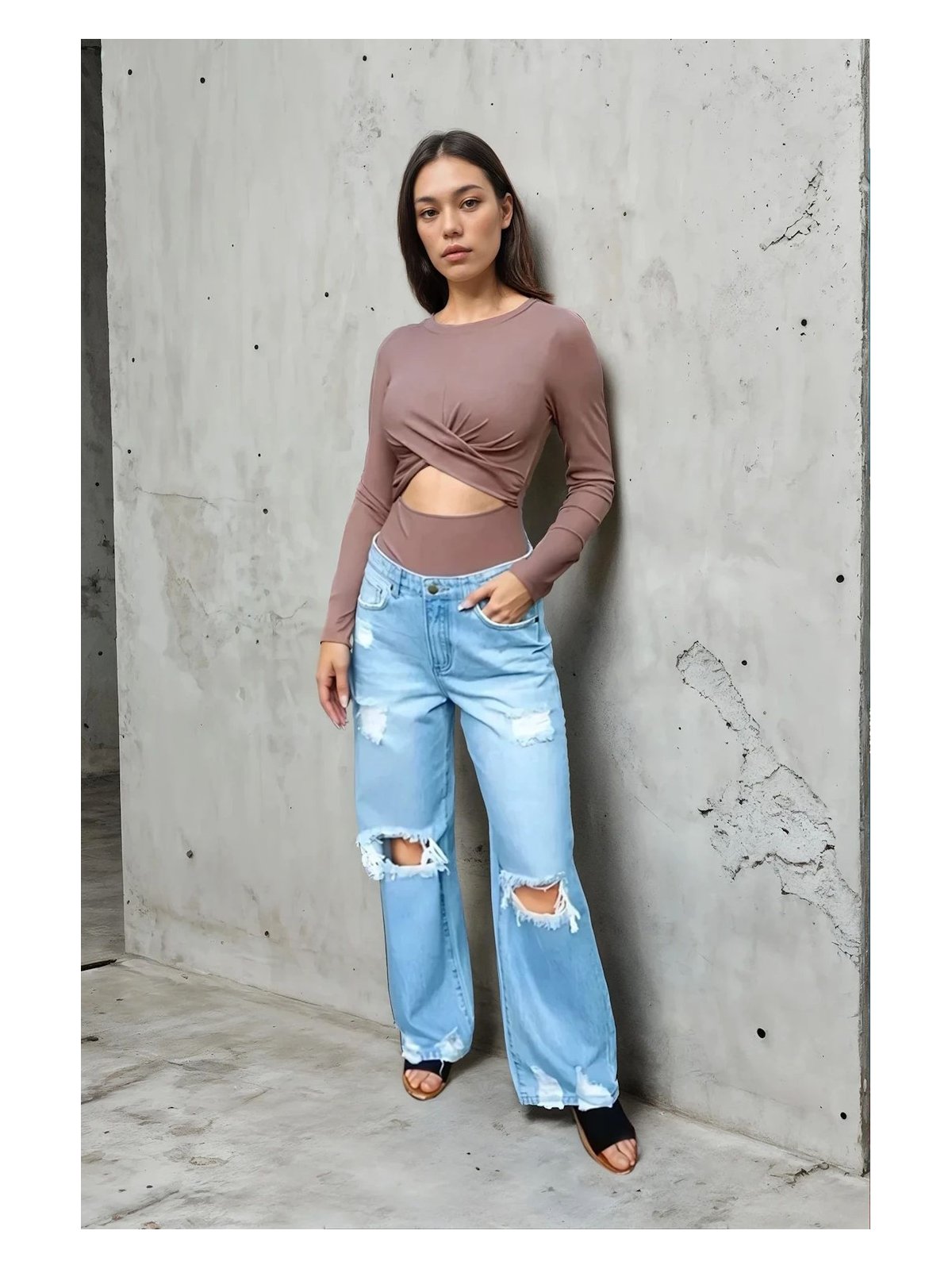 Body côtelé de couleur moka